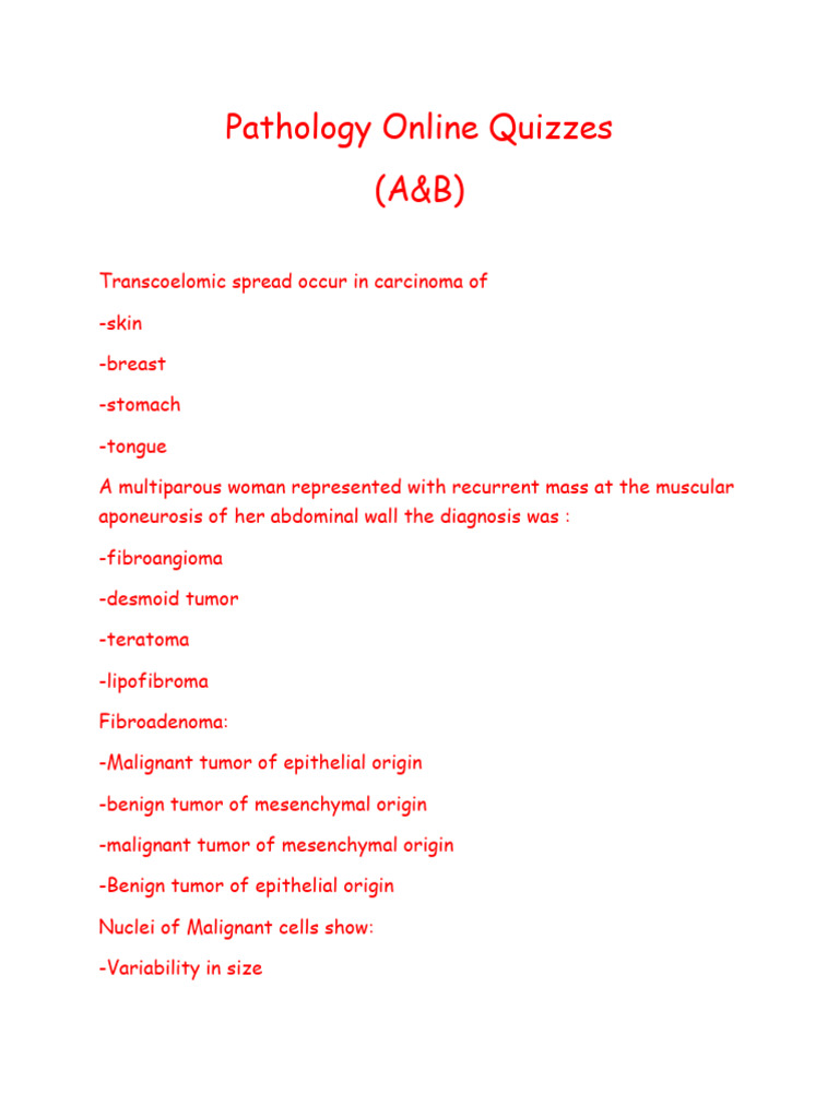 Pathology Online Quizzes Questions Full | PDF | Epithelium | Neoplasms