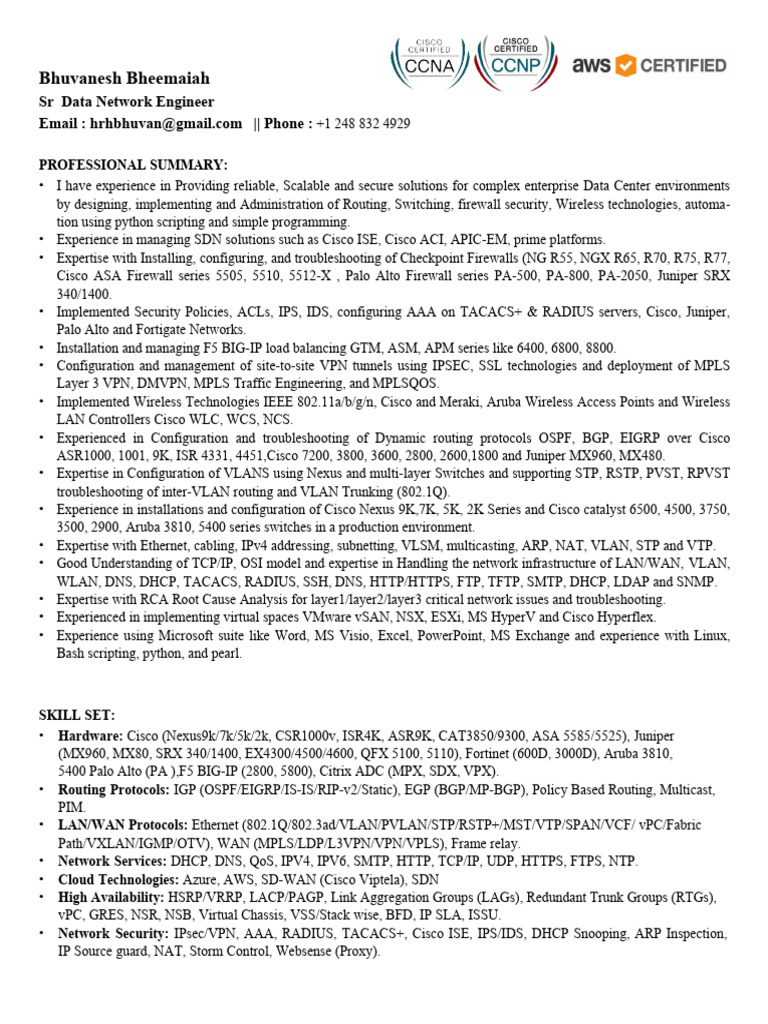 Bhuvaneshwar - Data Network Engineer | PDF | Computer Network | Virtual Private Network