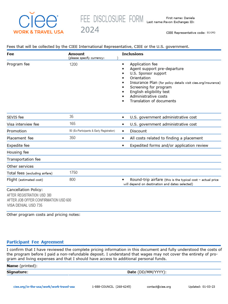 WAT Fee Disclosure Form 2024 (1) | Download Free PDF | Fee | Service ...