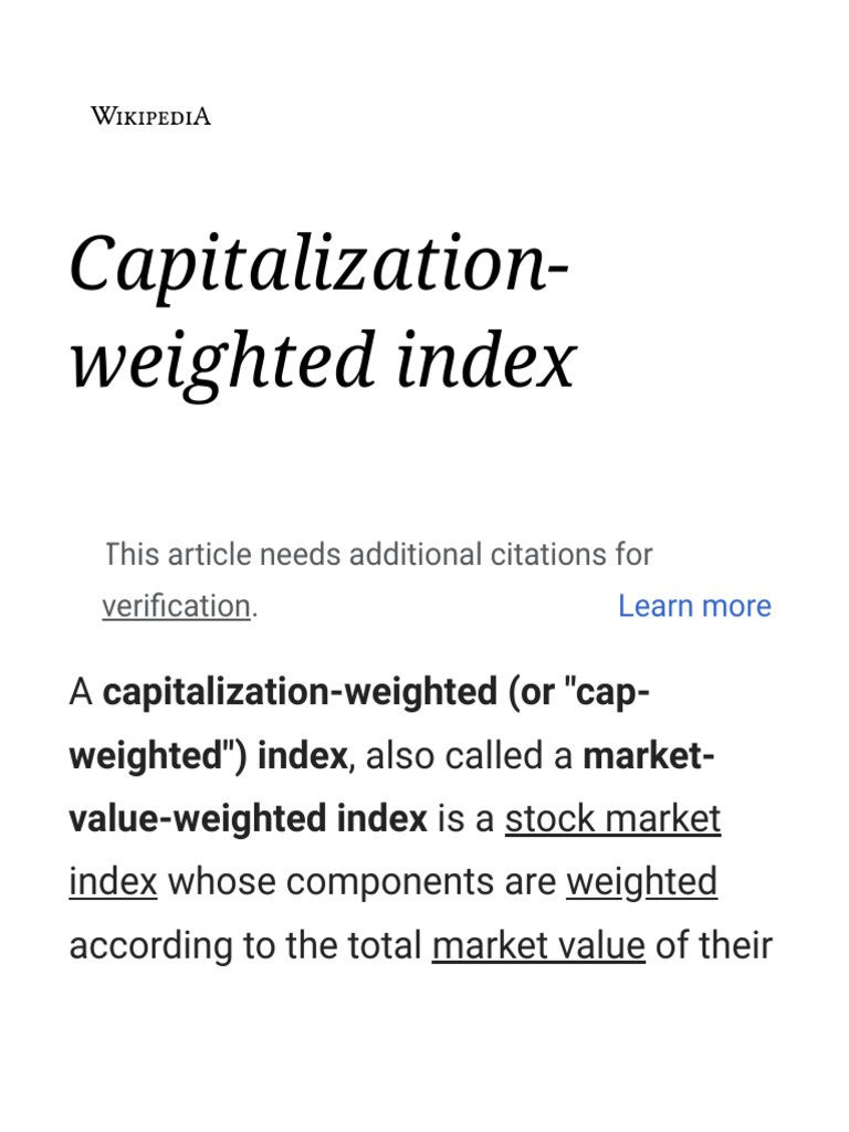 Capitalization-Weighted Index - Wikipedia | PDF | Stock Market Index | Securities (Finance)