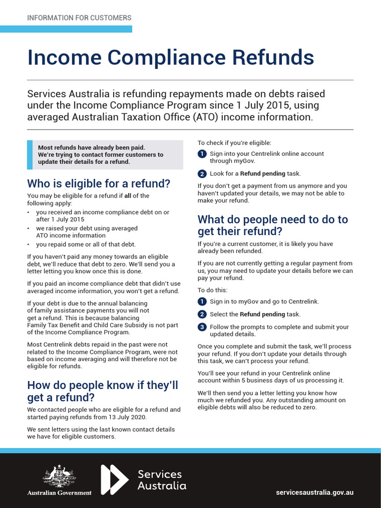01 Income Compliance Program Refunds Factsheet | PDF | Tax Refund | Debt