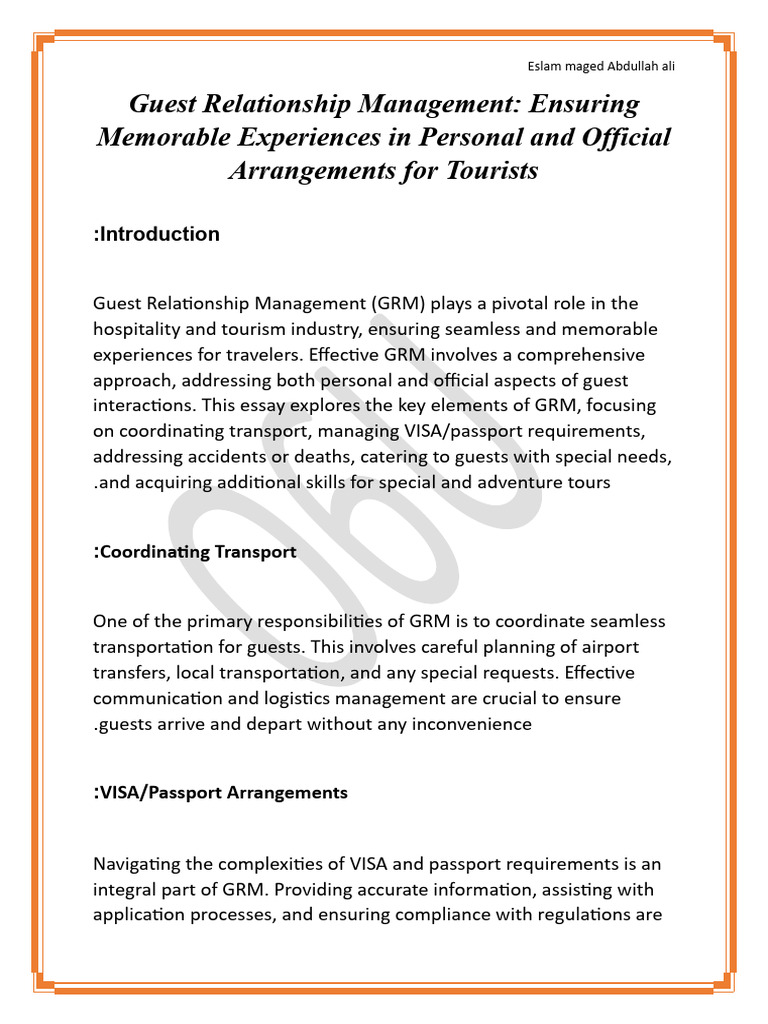 Guest Relationship Management | PDF | Tourism | Transport