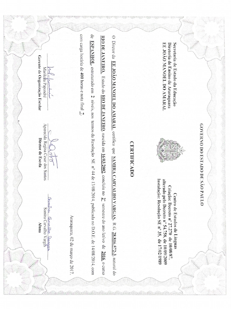 Certificado Espanhol Samira | PDF