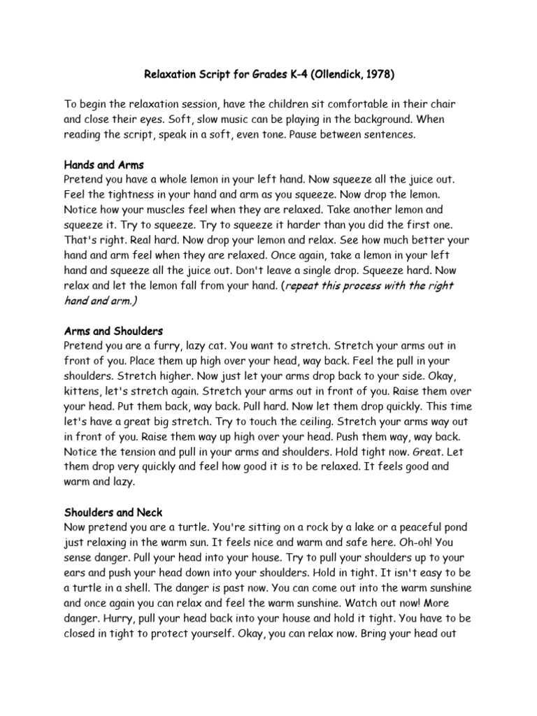 Relaxation Script (Grades k-4) | PDF | Foot