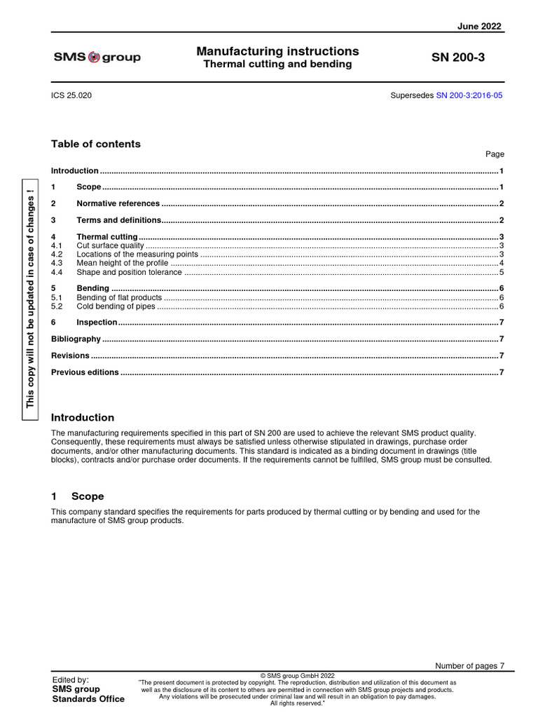 SMS SN200-3 2022 Manufacturing Instructions - Thermal Cutting & Bending ...