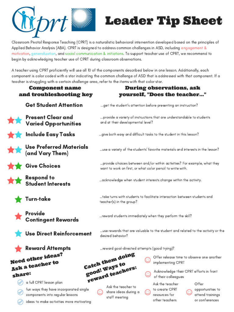 CPRT Principal Tip Sheet | PDF | Teachers | Autism Spectrum