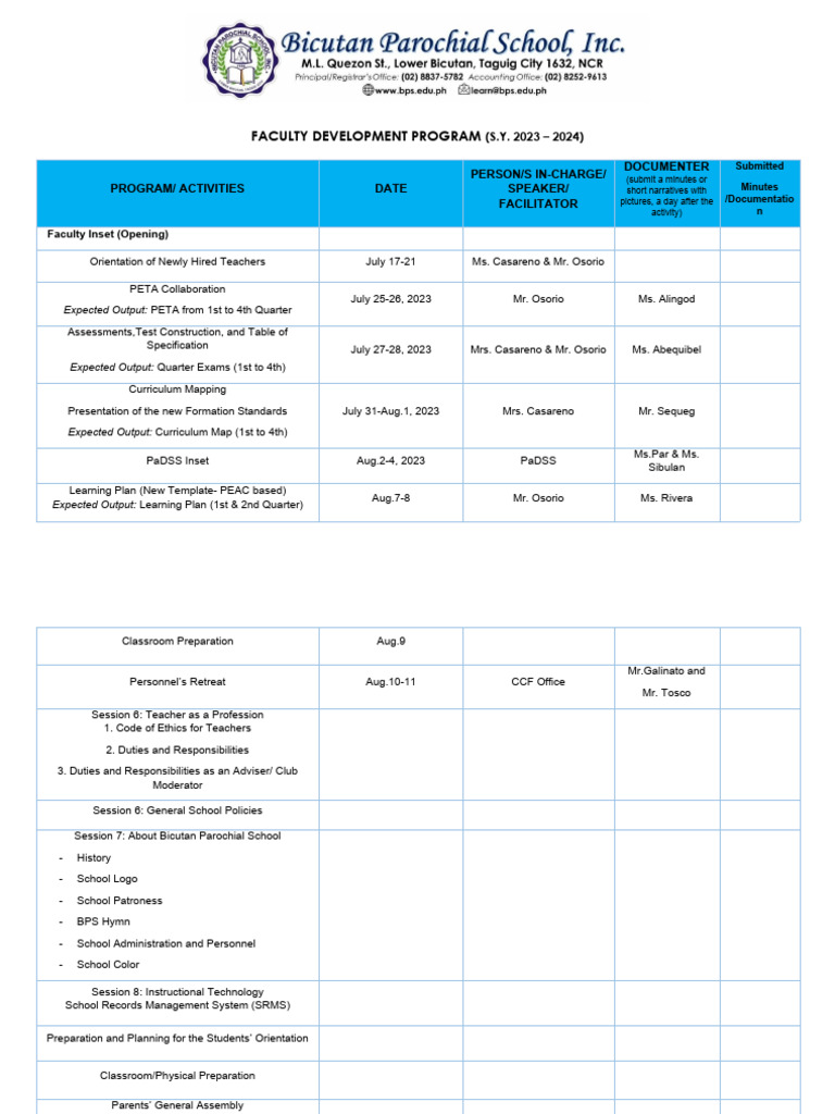 Faculty Inset 2023-2024 | PDF | Teachers | Pedagogy