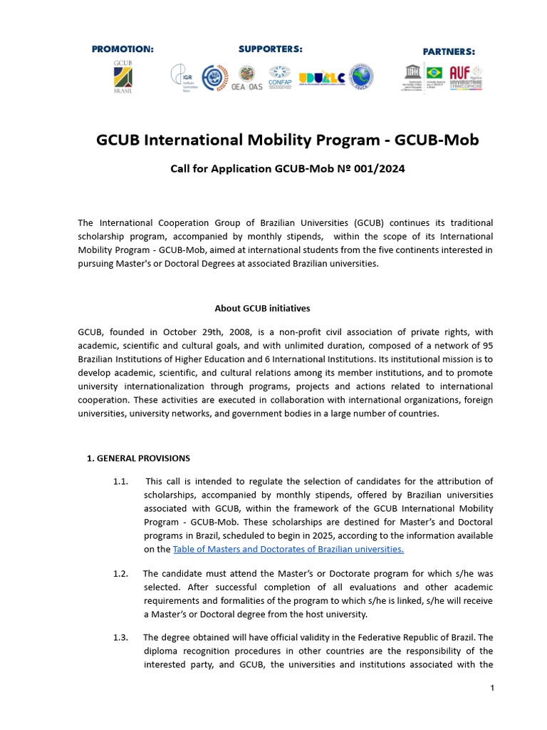 Call For Application GCUB Mob 001 - 2024 | PDF | Doctorate | Academic ...