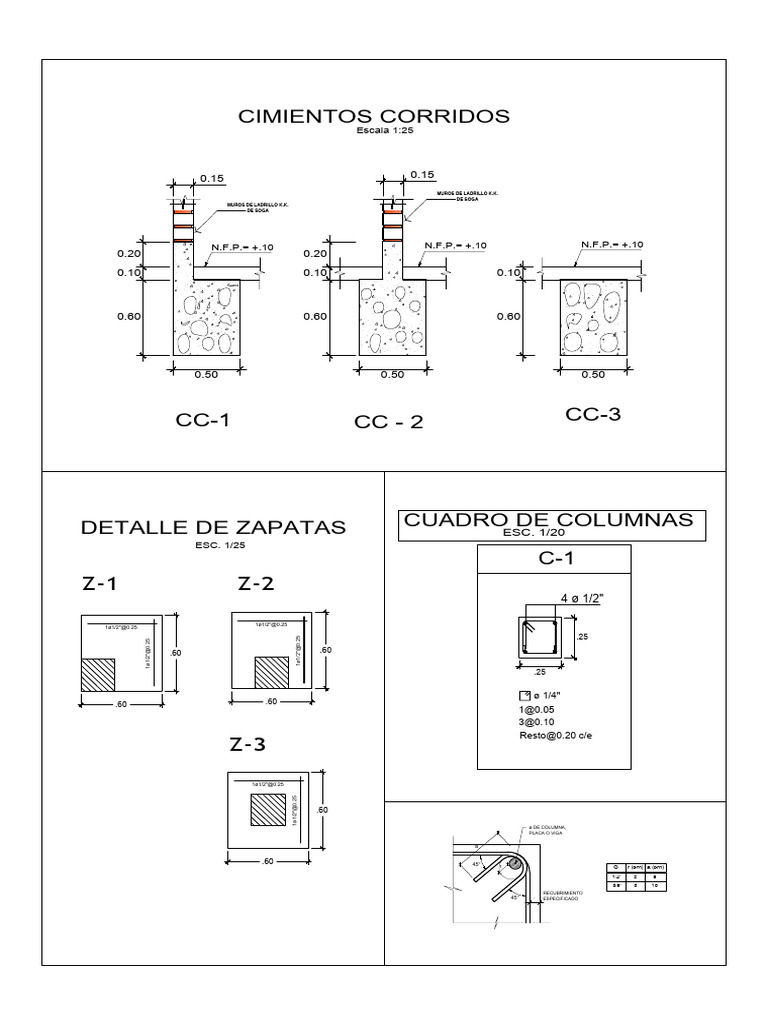 Cimientos Corridos: Escala 1:25 | PDF