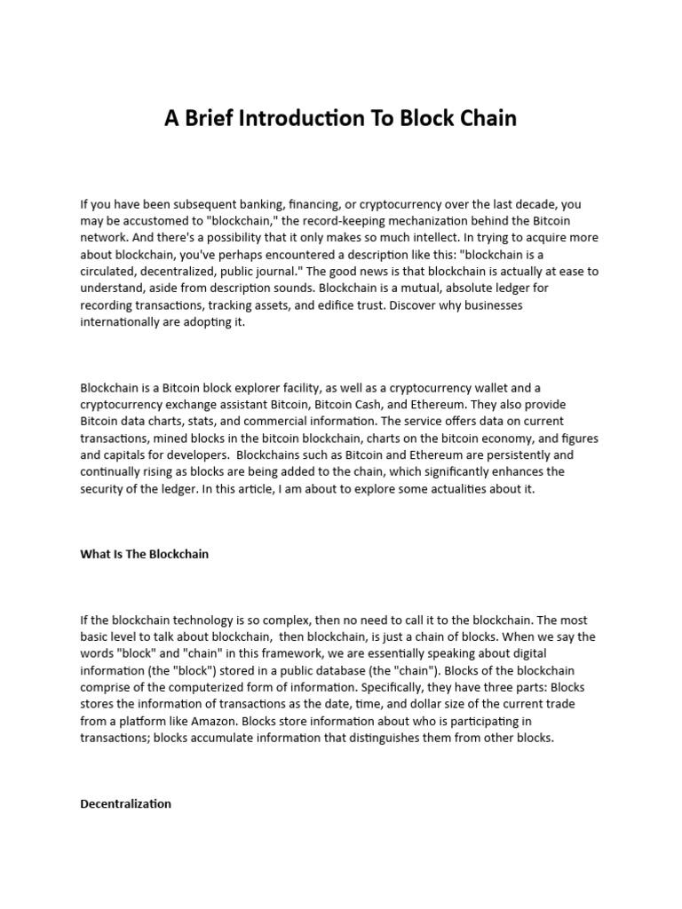A Brief Introduction To Block Chain | PDF | Cryptocurrency | Bitcoin