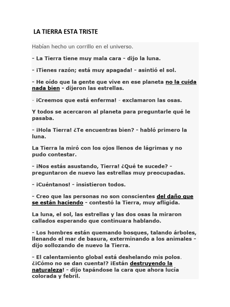 Cuento. La Tierra Esta Triste. | PDF