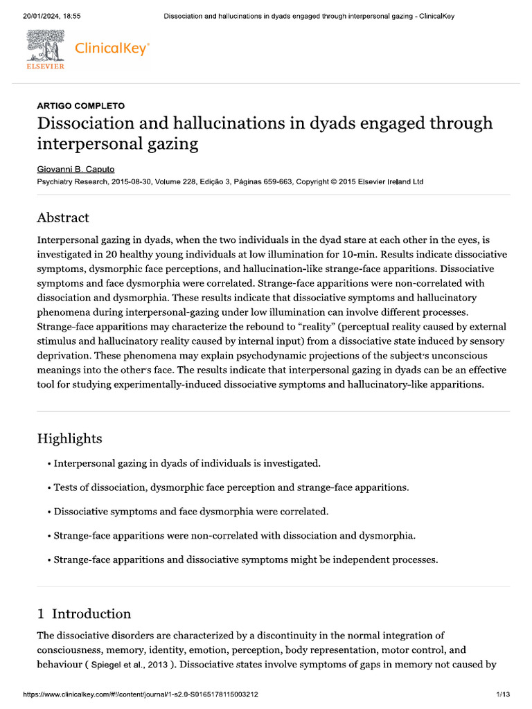 Dissociation and Hallucinations in Dyads Engaged Through Interpersonal ...