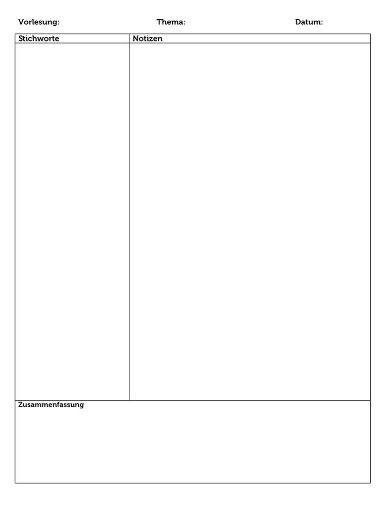 Cornell Methode Vorlage Cornell Notes Template | PDF