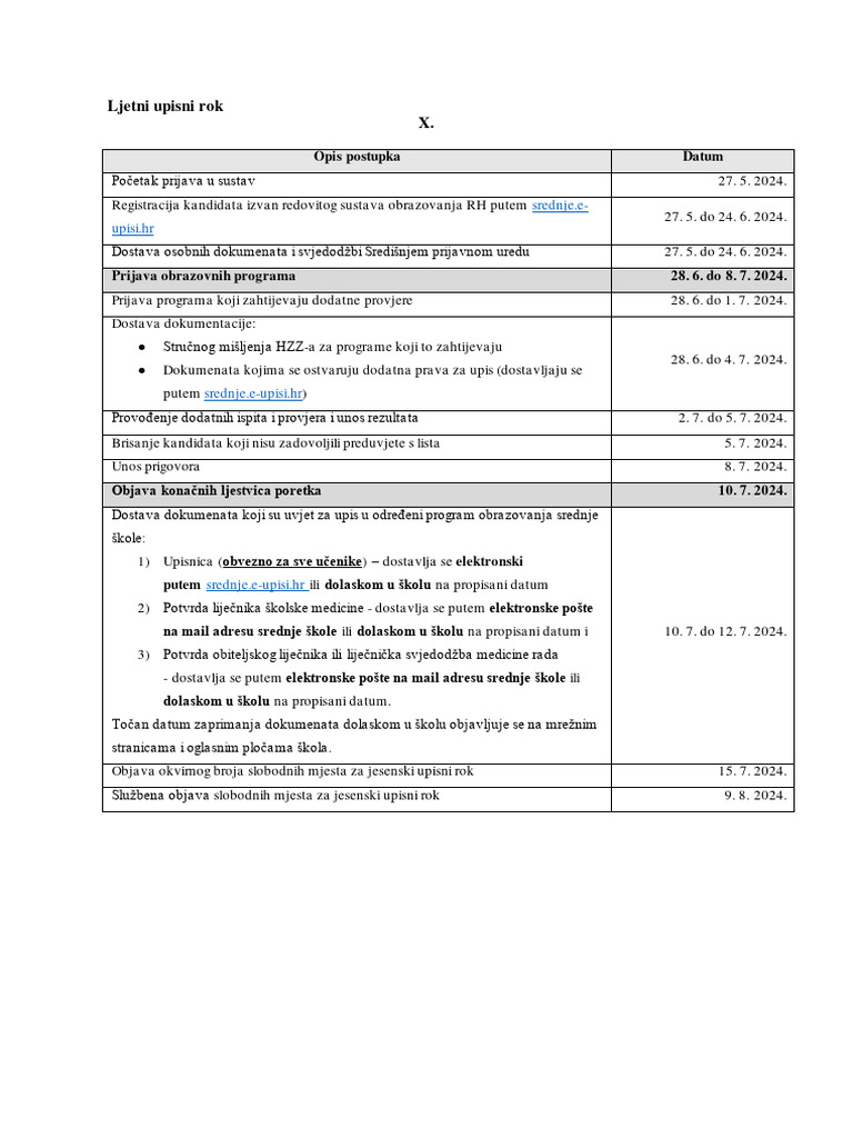 Kalendar Redoviti Kandidati I Kandidati Izvan Redovitog Sustava | PDF