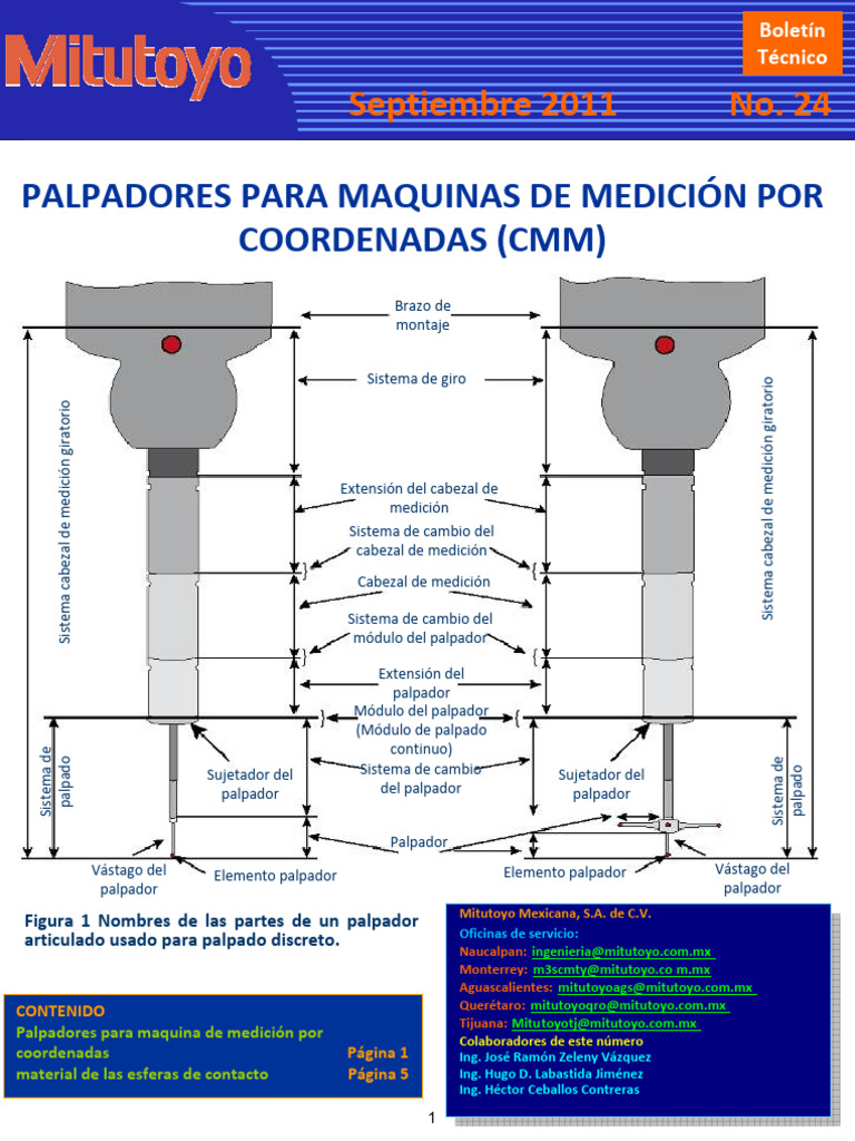 Palpadores para Maquinas de Medición Por Coordenadas (CMM) | PDF | Aluminio | Calibración