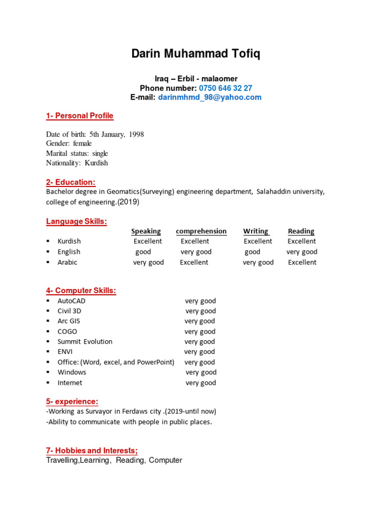 Kurdish Geomatics Engineer Resume | PDF