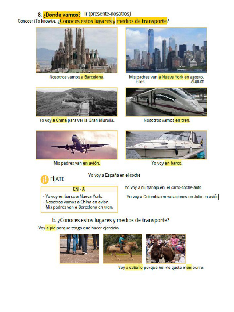 Preposiciones A - en Lugares y Medios de Transporte - Piotr | PDF