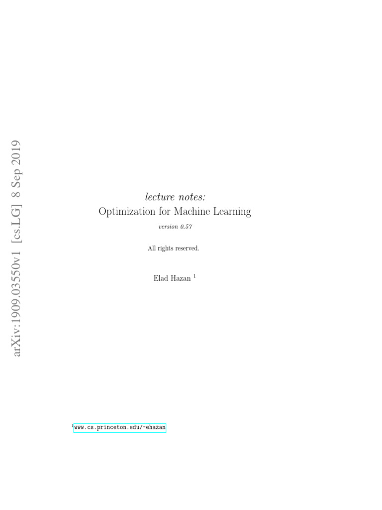 LN - Optimization For ML | PDF | Mathematical Optimization | Machine Learning