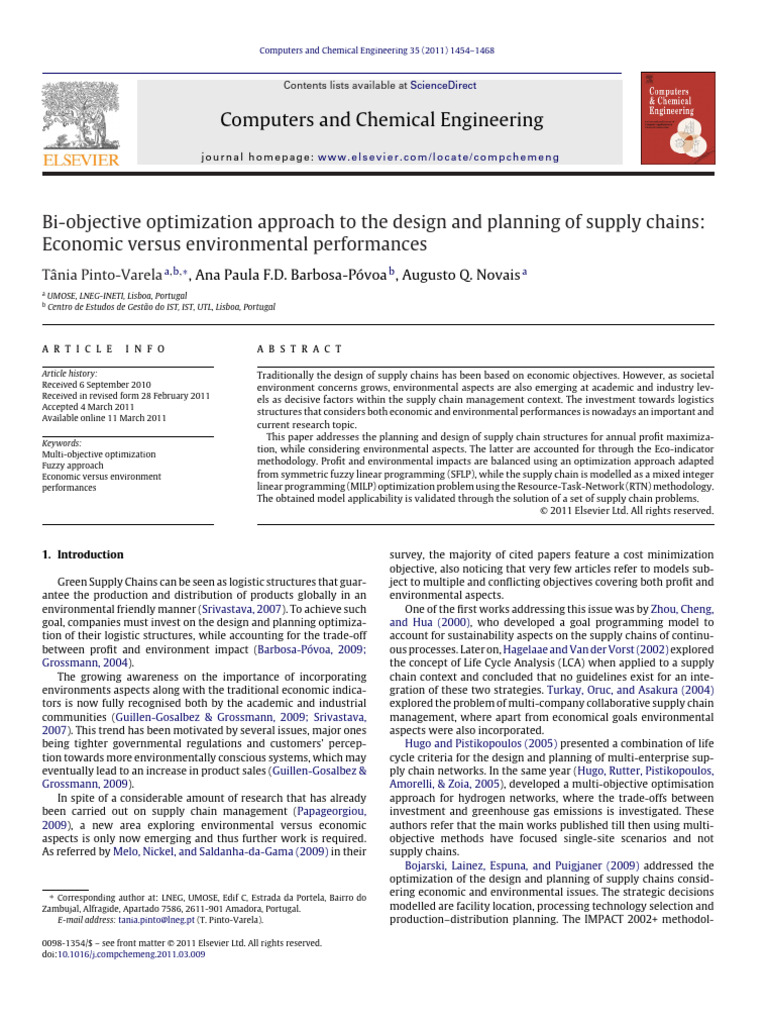 Bi Objective Optimization Approach To The Design And Planning Of Supply Chains Download Free