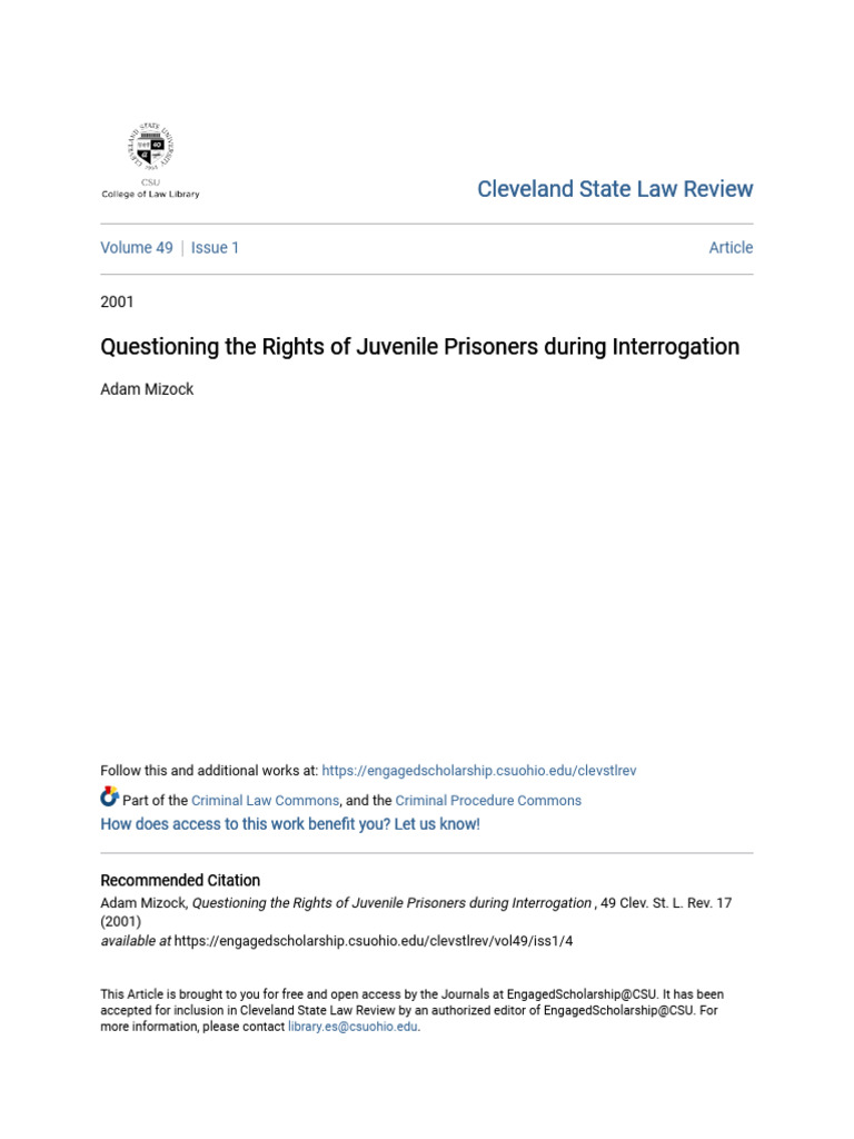 Questioning The Rights of Juvenile Prisoners During Interrogation | PDF ...