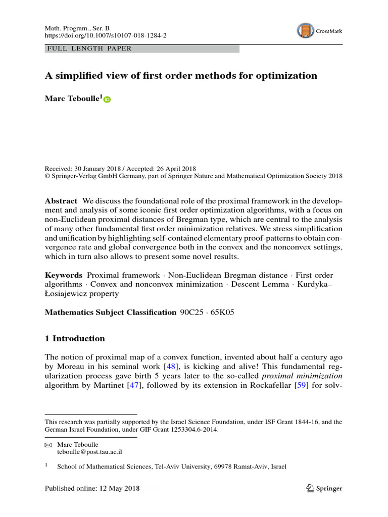 A Simplified View Of First Order Methods For Optimization Pdf
