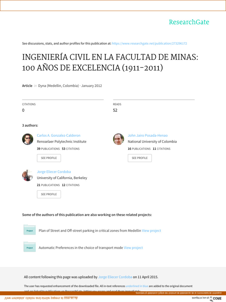 100 años de historia del programa de Ingeniería Civil de la Facultad de ... 100 años de historia del programa de Ingeniería Civil de la Facultad de ...