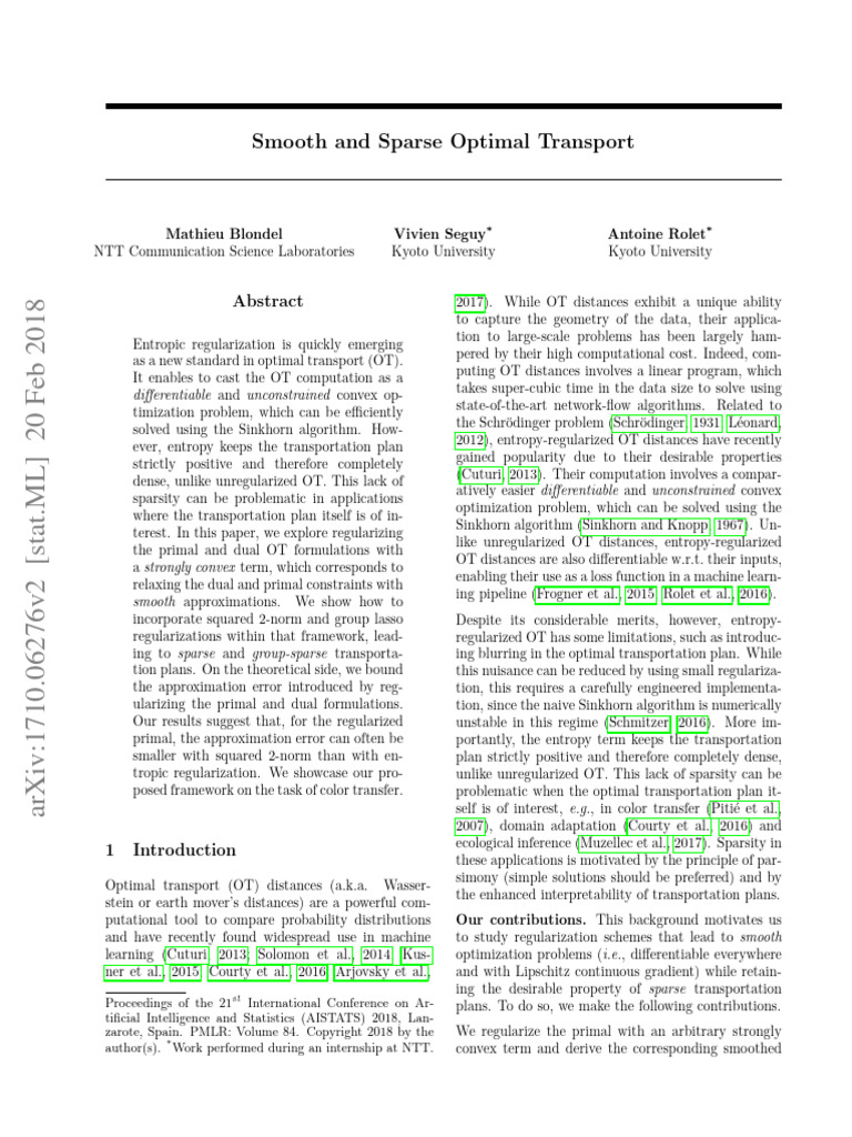Smooth and Sparse Optimal Transport | PDF | Norm (Mathematics) | Mathematical Optimization