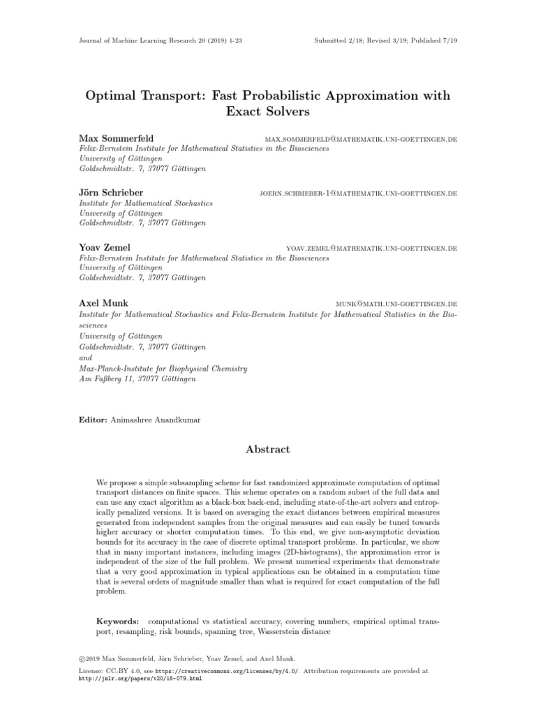 Optimal Transport: Fast Probabilistic Approximation With Exact Solvers | PDF | Mathematical ...