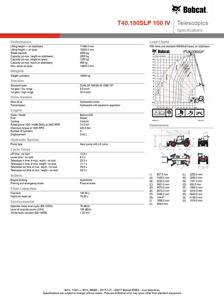 Bobcat T40.180-Telehandler-Specifications | PDF | Vehicles | Vehicle ...