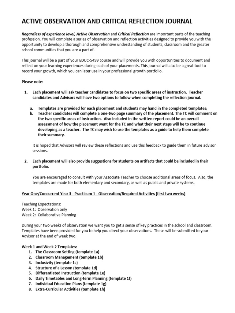 Revised Active Observation and Critical Reflection Journal-W | PDF ...