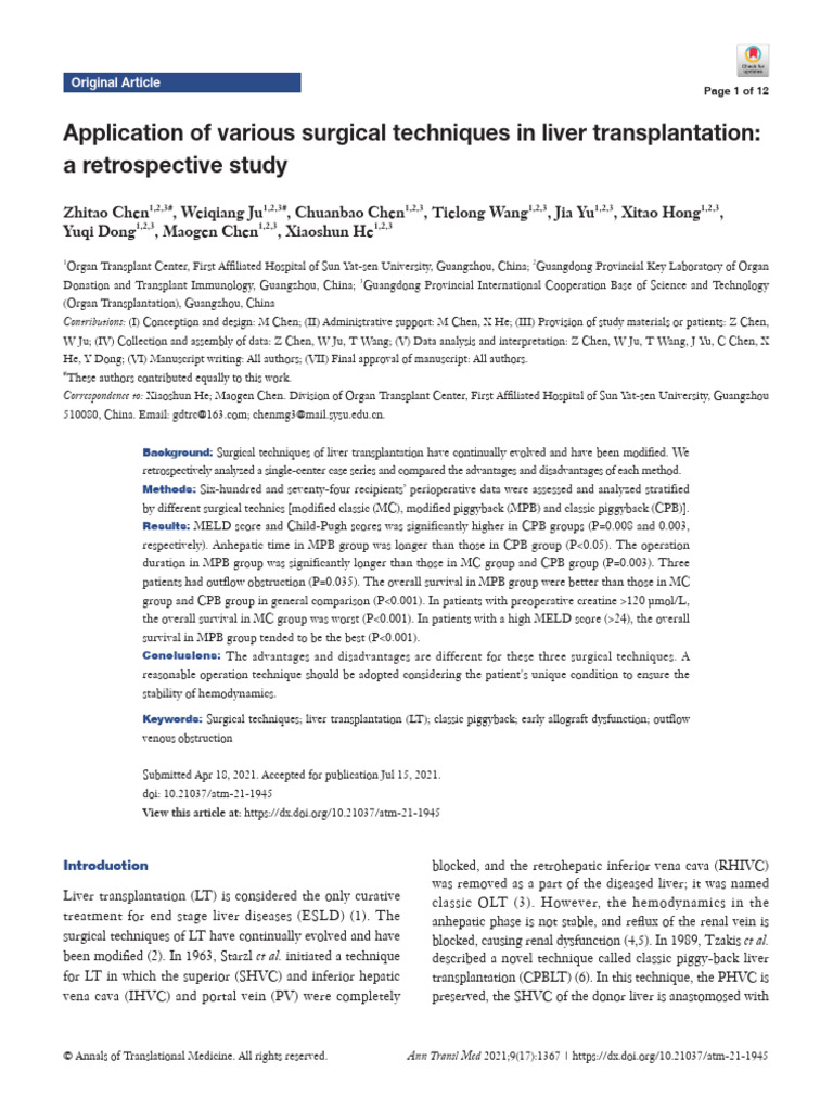Application of various surgical techniques in liver transplant | PDF ...