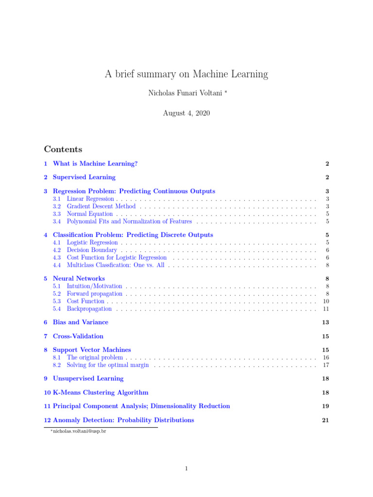 Brief Summary ML | Download Free PDF | Machine Learning | Regression Analysis