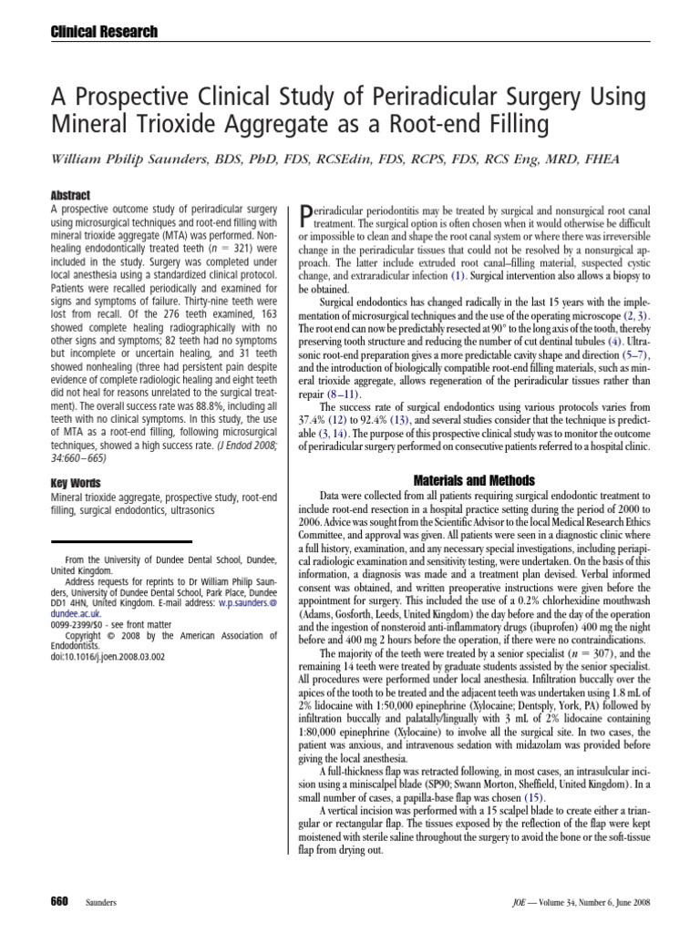 A Prospective Clinical Study of Periradicular Surgery Using Mineral ...