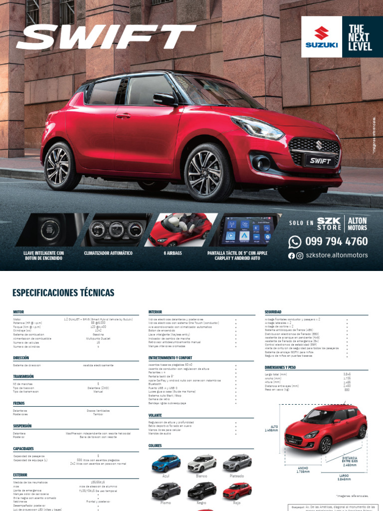 Ficha Tecnica Suzuki Swift | PDF | Airbag | Sistema de freno antibloqueo
