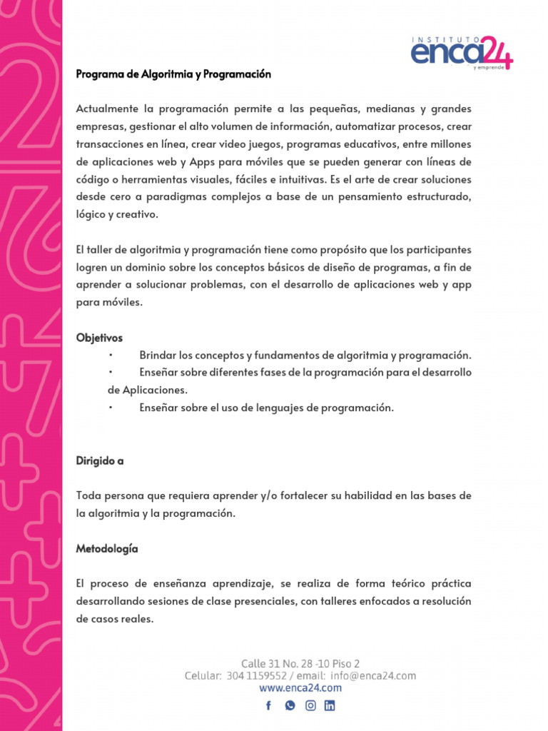 Contenido - Programa - Algoritmia Y Programación | PDF | Programación de computadoras | Software ...