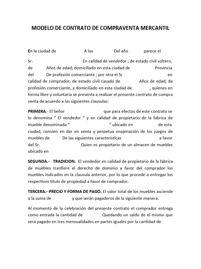 Modelo de Contrato de Compraventa Mercantil | Descargar gratis PDF | Derecho y economía ...