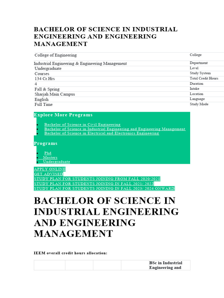 Bachelor of Science in Industrial Engineering and Engineering Management | PDF | Bachelor Of ...