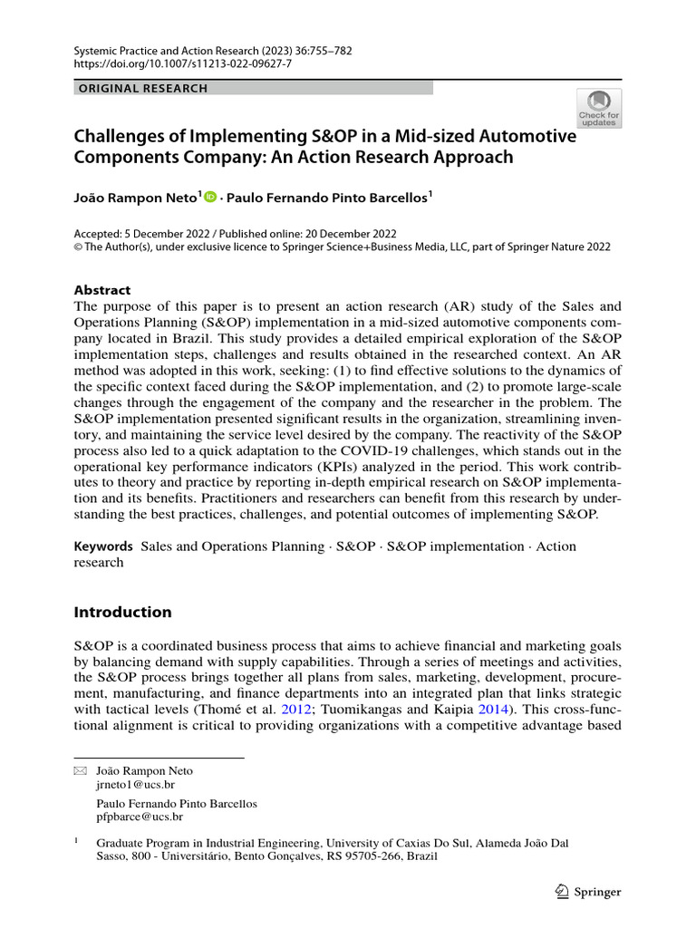 2 challenges of implementing SOP | PDF | Forecasting | Inventory