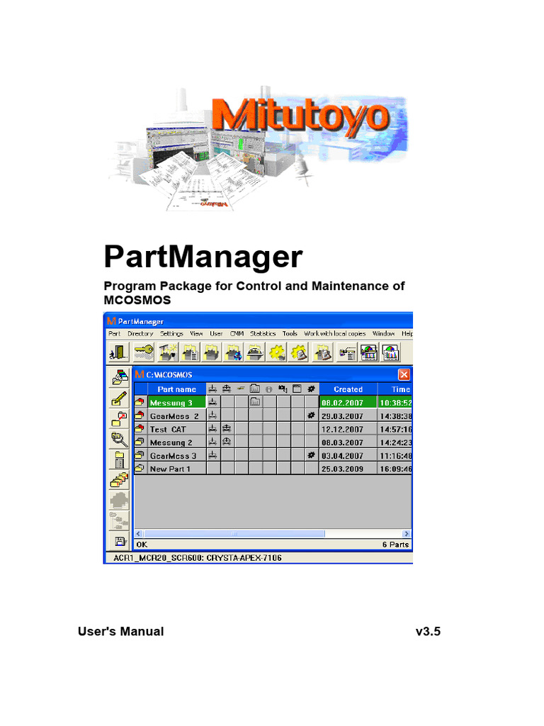 MCOSMOS PartManager Guide | PDF | Window (Computing) | Menu (Computing)