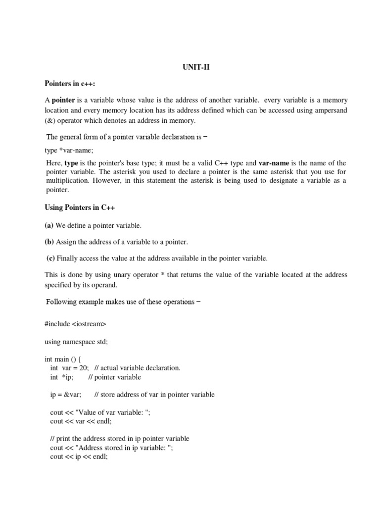 Unit Ii-Oops | PDF | Pointer (Computer Programming) | C++ Unit Ii-Oops | PDF | Pointer (Computer Programming) | C++