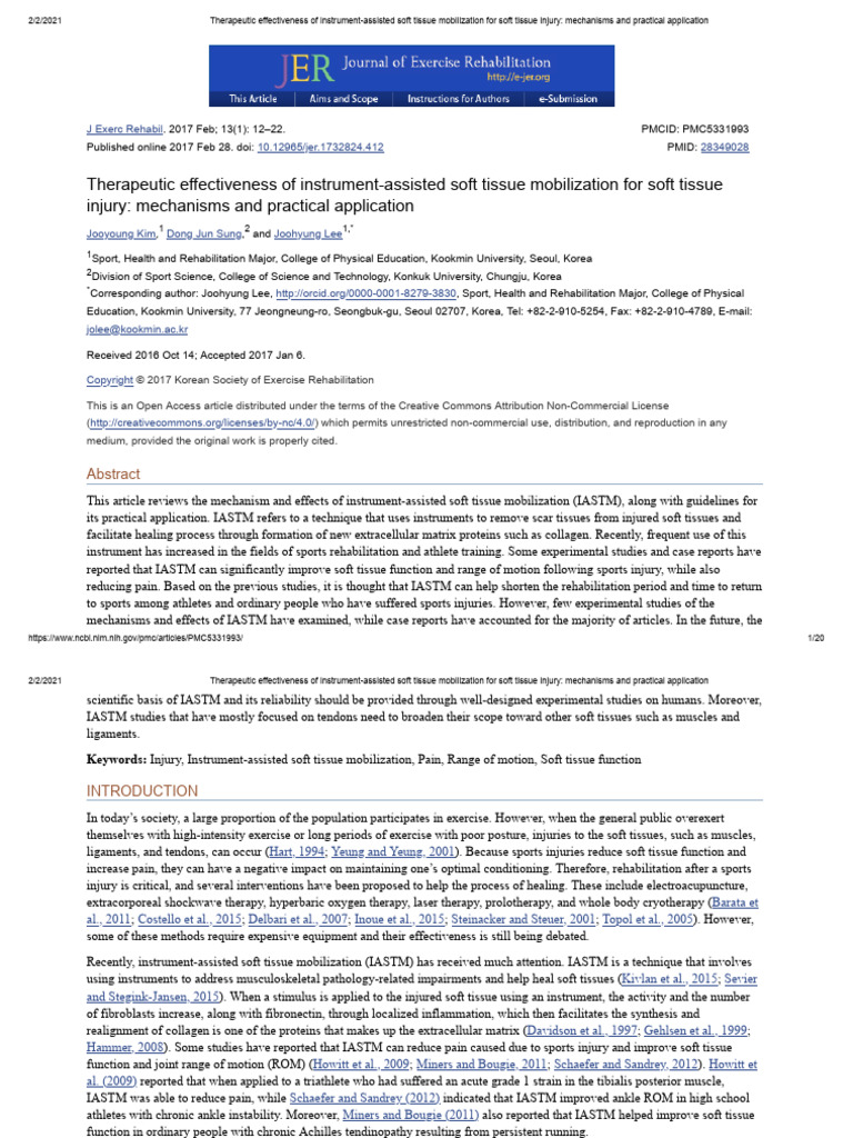 Therapeutic Effectiveness of Instrument-Assisted Soft Tissue Mobilization For Soft Tissue Injury ...