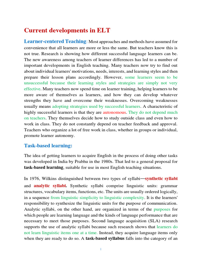 3 Current Developments in ELT | PDF | Second Language Acquisition | Learning