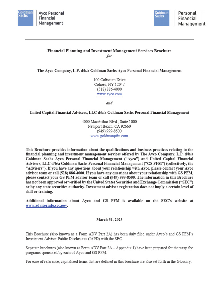 GS PFM ADV Client Disclosure Kit | PDF | Investment Fund | Financial ...