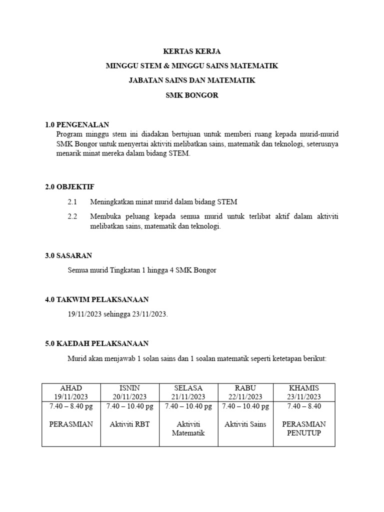 Kertas Kerja Minggu Stem | PDF