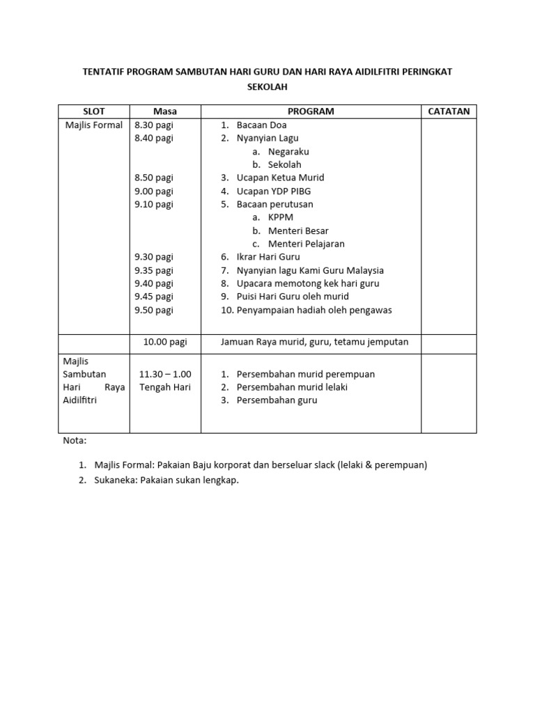 Cadangan Tentatif Program Sambutan Hari Guru Peringkat Sekolah | PDF Cadangan Tentatif Program Sambutan Hari Guru Peringkat Sekolah | PDF