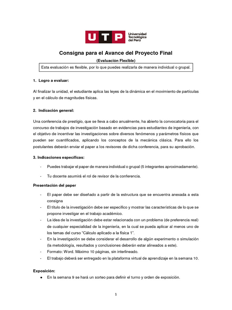 Consigna+para+Proyecto F1 | PDF | Evaluación | Mecanica clasica