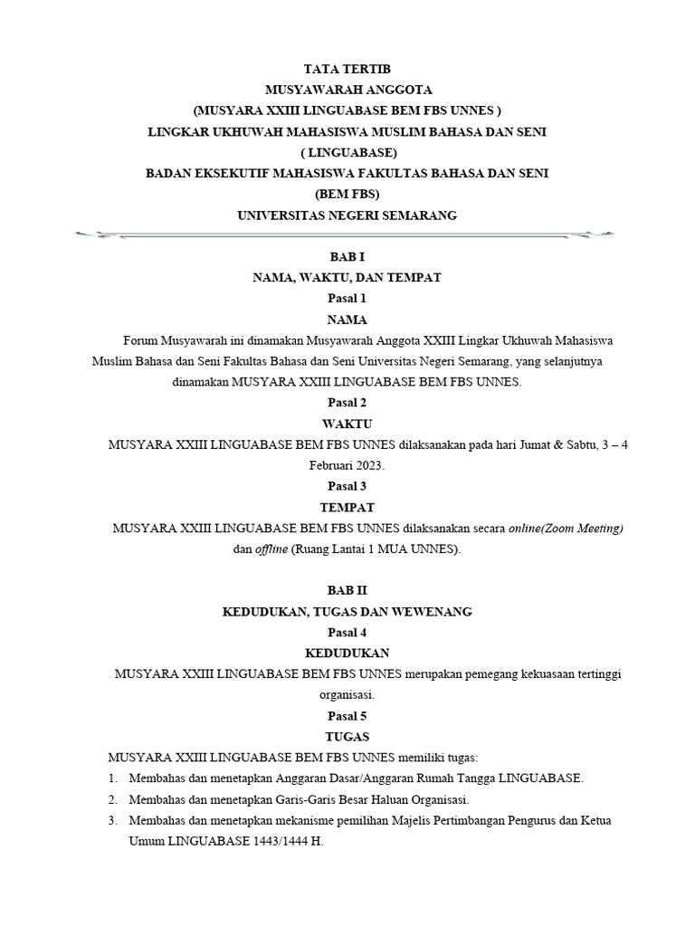 Contoh AD ART & GBHO organisasi ROHIS 2023 | PDF