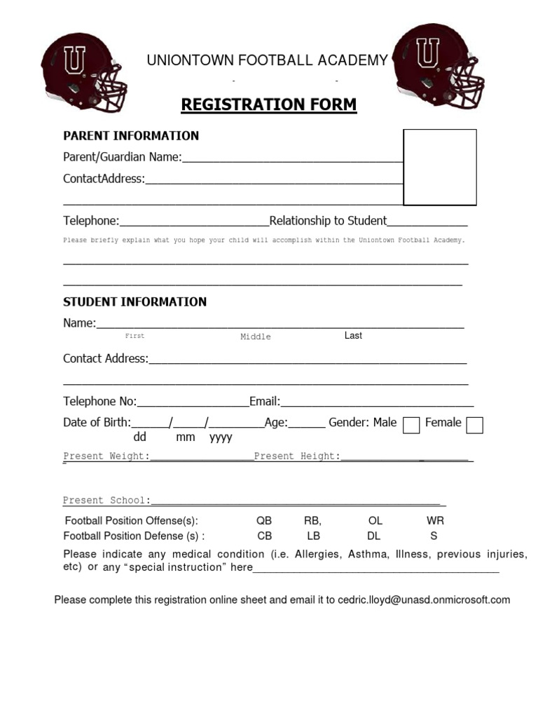 Football Academy Form | PDF