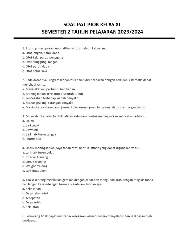 Contoh Soal - Pat - Pjok - Kelas - Xi - I - 2023-2024 | PDF