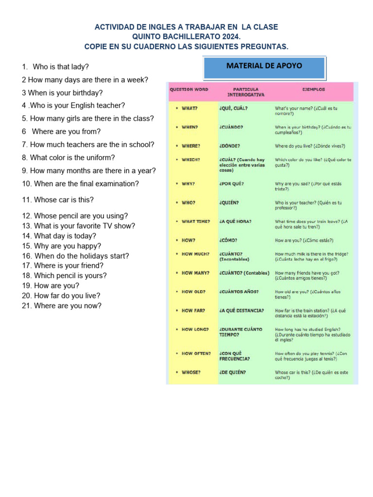 Palabras Interrogativas | PDF | Foreign Language Studies